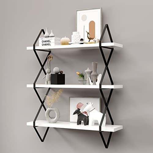 JOLLYMER 3 Tier White Wall Shelf, Bathroom Shelves Wall Mounted, 23.5 Inch Hanging Shelf Storage Display Shelves for Living Room Bedroom Kitchen Office