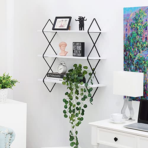 JOLLYMER 3 Tier White Wall Shelf, Bathroom Shelves Wall Mounted, 23.5 Inch Hanging Shelf Storage Display Shelves for Living Room Bedroom Kitchen Office