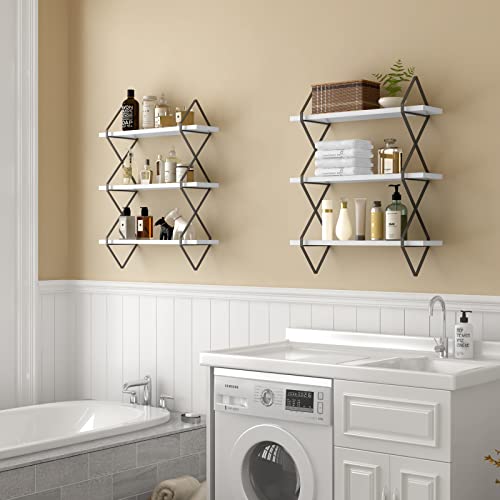 JOLLYMER 3 Tier White Wall Shelf, Bathroom Shelves Wall Mounted, 23.5 Inch Hanging Shelf Storage Display Shelves for Living Room Bedroom Kitchen Office