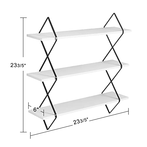 JOLLYMER 3 Tier White Wall Shelf, Bathroom Shelves Wall Mounted, 23.5 Inch Hanging Shelf Storage Display Shelves for Living Room Bedroom Kitchen Office