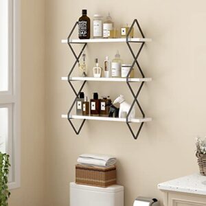 JOLLYMER 3 Tier White Wall Shelf, Bathroom Shelves Wall Mounted, 23.5 Inch Hanging Shelf Storage Display Shelves for Living Room Bedroom Kitchen Office