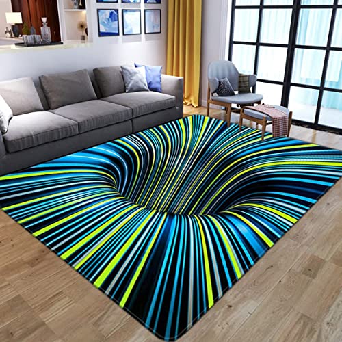 Blue Green 3D Optical Illusion Area Rugs Geometric Swirl Pattern Carpets for Bathroom Office Decor Rugs Indoor Floor Mats 35 * 24 Inches