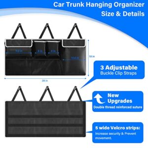 ANUINIT Trunk Organizer for Car Suv Truck Van, Hanging Car Trunk Organizer, Car Organizers and Storage with 6 Pockets and 2 hooks, Hanging Trunk Organizer Upgraded Reinforced Double Stitching Process