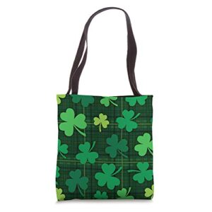 st patricks day shamrocks green plaid tote bag