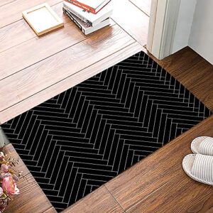 teamery door mat for bedroom decor, black line pattern floor mats, holiday rugs for living room, absorbent non-slip bathroom rugs home decor kitchen mat area rug 18×30 inch