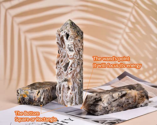 AMOYSTONE Sphalerite Geode Crystal Large Obelisk Tower 4 Faceted Pointed Wand Pillar Healing Reiki, Chakra, Home Décor Irregular Texture 1.7-2 LBS