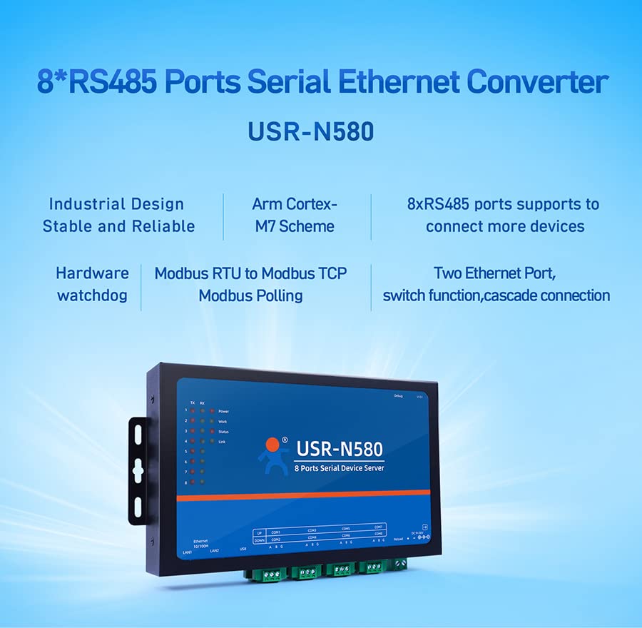 Lubeby Smart USR-N580 8 Channels MQTT Modbus Gateway RS485 Serial to TCP/IP Ethernet Device Server Converter