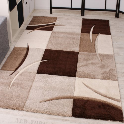 Paco Home Area Rug Checkered with Modern Carved Shades in Beige Brown, Size: 2'8" x 4'11"