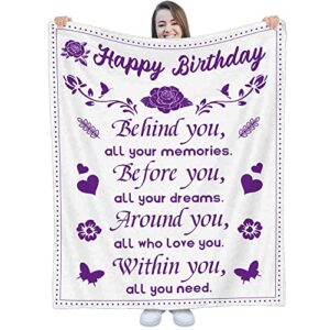 qishfen birthday gifts blanket for women best friends blanket unique friendship happy birthday decorations sign throw blanket 50×60 inch (purple)