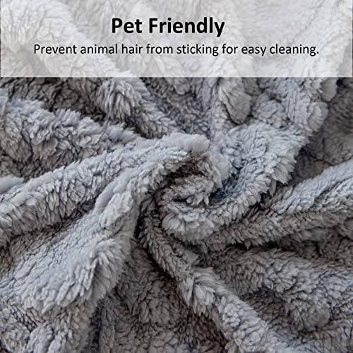 Plush Thick Sherpa Throw Blanket Grey - Soft Warm Breathable Fleece Velvet Blanket with 3D Stylish Cable Pattern for Bed Sofa Recliner Chair - Fluffy Throw Size 60"×80"