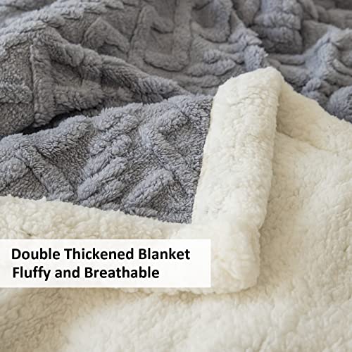 Plush Thick Sherpa Throw Blanket Grey - Soft Warm Breathable Fleece Velvet Blanket with 3D Stylish Cable Pattern for Bed Sofa Recliner Chair - Fluffy Throw Size 60"×80"