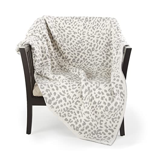 Crafted by Catherine Leopard Print Cozy Knit Throw Blanket 60" x 70" Inches, Soft Comfy Decorative Throw for Couch Bed Sofa Travel, Snow Leopard Ivory and Gray