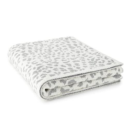 Crafted by Catherine Leopard Print Cozy Knit Throw Blanket 60" x 70" Inches, Soft Comfy Decorative Throw for Couch Bed Sofa Travel, Snow Leopard Ivory and Gray