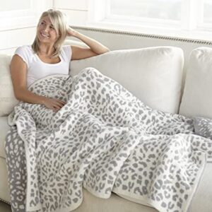 Crafted by Catherine Leopard Print Cozy Knit Throw Blanket 60" x 70" Inches, Soft Comfy Decorative Throw for Couch Bed Sofa Travel, Snow Leopard Ivory and Gray