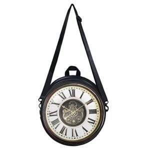 Salabomia Vintage Clock Print PU Round Tote Bag for Women, Portable Durable Round Satchel Bags Clutch Purse, Lightweight Women Shoulder Crossbody Bag, Off White