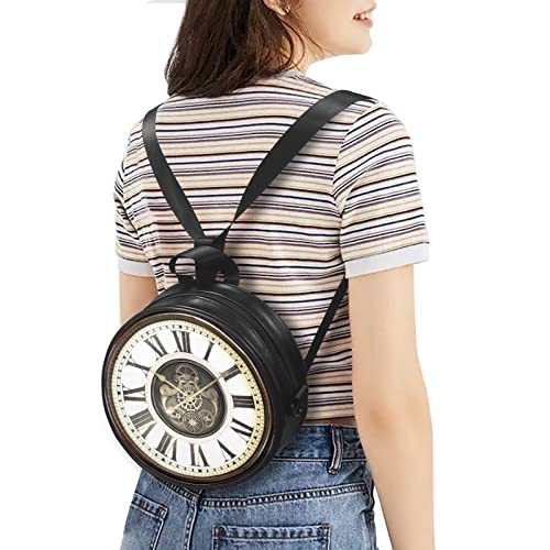 Salabomia Vintage Clock Print PU Round Tote Bag for Women, Portable Durable Round Satchel Bags Clutch Purse, Lightweight Women Shoulder Crossbody Bag, Off White