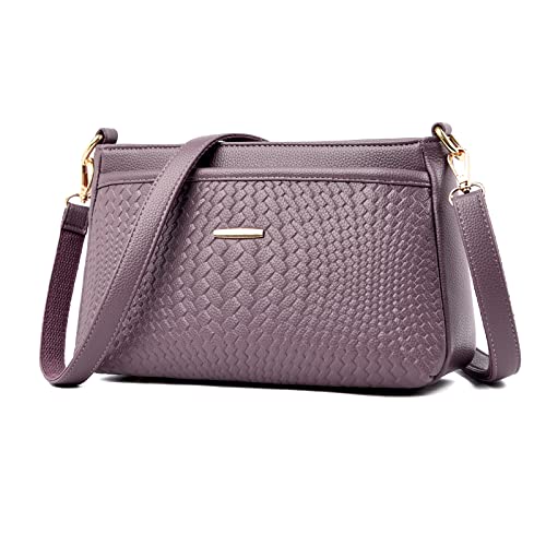 TarsaMult Women's Shoulder Handbags Purses Crossbody Bag Large Size Woven Pattern Three Zipper Compartments Adjustable Strap