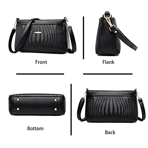 TarsaMult Women's Shoulder Handbags Purses Crossbody Bag Large Size Woven Pattern Three Zipper Compartments Adjustable Strap