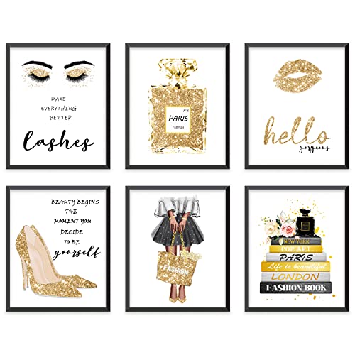 Gorgeous Fashion Wall Art Fashion Wall Decor Gold Bedroom Decor Girls Room Decor Bathroom Wall Decor Art Poster Perfume High Heels Poster Print Fashion Women Wall Decor (8x10 in Unframed, Black Gold)