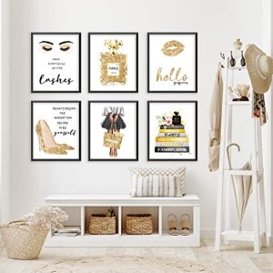 Gorgeous Fashion Wall Art Fashion Wall Decor Gold Bedroom Decor Girls Room Decor Bathroom Wall Decor Art Poster Perfume High Heels Poster Print Fashion Women Wall Decor (8x10 in Unframed, Black Gold)