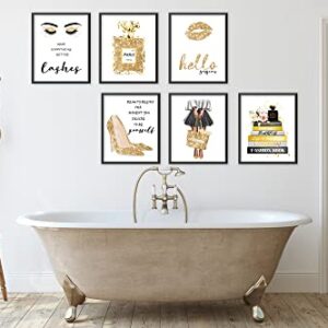 Gorgeous Fashion Wall Art Fashion Wall Decor Gold Bedroom Decor Girls Room Decor Bathroom Wall Decor Art Poster Perfume High Heels Poster Print Fashion Women Wall Decor (8x10 in Unframed, Black Gold)