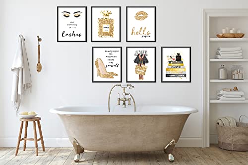 Gorgeous Fashion Wall Art Fashion Wall Decor Gold Bedroom Decor Girls Room Decor Bathroom Wall Decor Art Poster Perfume High Heels Poster Print Fashion Women Wall Decor (8x10 in Unframed, Black Gold)