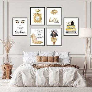 Gorgeous Fashion Wall Art Fashion Wall Decor Gold Bedroom Decor Girls Room Decor Bathroom Wall Decor Art Poster Perfume High Heels Poster Print Fashion Women Wall Decor (8x10 in Unframed, Black Gold)