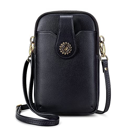 Peacocktion Crossbody Cell Phone Purse, Small Cross Body Bags for Women with Credit Card Slots, Black