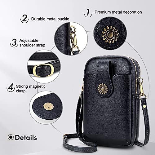 Peacocktion Crossbody Cell Phone Purse, Small Cross Body Bags for Women with Credit Card Slots, Black