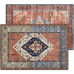 2 pcs indoor ultra-thin washable vintage area rug,3.2′ x 5.2′ area rug for living room,bedroom,office,floor carpet for kids nursery room,printed persian vintage home decor,floor decoration carpet mat