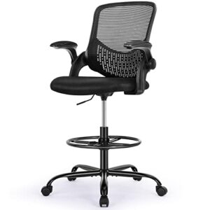 smug armrest drafting tall office chair for standing desk, with footrest, black