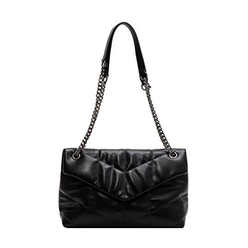 Womens Bag Fashion Leather Shoulder Bag Classic Women Bag Chain Shoulder Totes Handbag Winter Fashion Bags (Color : Black, Size : 12 * 7 * 4inch)