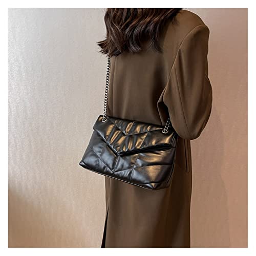 Womens Bag Fashion Leather Shoulder Bag Classic Women Bag Chain Shoulder Totes Handbag Winter Fashion Bags (Color : Black, Size : 12 * 7 * 4inch)