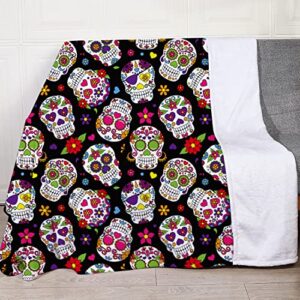 adrosh sugar skull gifts blanket for women girls adults, skull decor for home bedroom birthday christmas halloween, cozy soft lightweight skull rose throw blankets 51″x59″