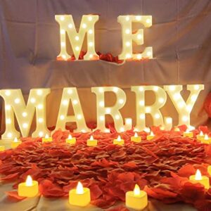 Gyunjux MARRY ME Sign LED Light Up Letter LED Candle Tealigth Red Rose Petal Valentine Gift Warm White LEDs Proposal Sign Will You Marry Me Sign Wedding Sign Engagement Sign Romantic Proposal Decoration Kit