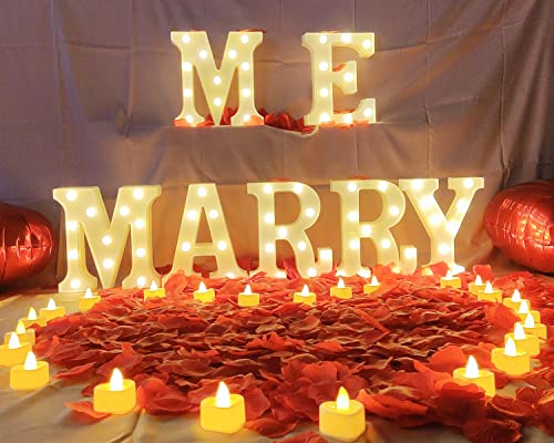 Gyunjux MARRY ME Sign LED Light Up Letter LED Candle Tealigth Red Rose Petal Valentine Gift Warm White LEDs Proposal Sign Will You Marry Me Sign Wedding Sign Engagement Sign Romantic Proposal Decoration Kit