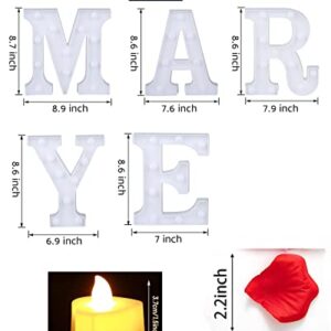 Gyunjux MARRY ME Sign LED Light Up Letter LED Candle Tealigth Red Rose Petal Valentine Gift Warm White LEDs Proposal Sign Will You Marry Me Sign Wedding Sign Engagement Sign Romantic Proposal Decoration Kit