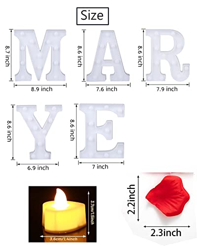 Gyunjux MARRY ME Sign LED Light Up Letter LED Candle Tealigth Red Rose Petal Valentine Gift Warm White LEDs Proposal Sign Will You Marry Me Sign Wedding Sign Engagement Sign Romantic Proposal Decoration Kit