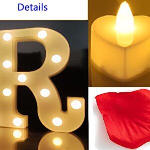 Gyunjux MARRY ME Sign LED Light Up Letter LED Candle Tealigth Red Rose Petal Valentine Gift Warm White LEDs Proposal Sign Will You Marry Me Sign Wedding Sign Engagement Sign Romantic Proposal Decoration Kit