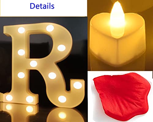 Gyunjux MARRY ME Sign LED Light Up Letter LED Candle Tealigth Red Rose Petal Valentine Gift Warm White LEDs Proposal Sign Will You Marry Me Sign Wedding Sign Engagement Sign Romantic Proposal Decoration Kit