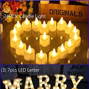 Gyunjux MARRY ME Sign LED Light Up Letter LED Candle Tealigth Red Rose Petal Valentine Gift Warm White LEDs Proposal Sign Will You Marry Me Sign Wedding Sign Engagement Sign Romantic Proposal Decoration Kit