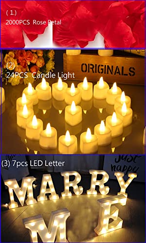 Gyunjux MARRY ME Sign LED Light Up Letter LED Candle Tealigth Red Rose Petal Valentine Gift Warm White LEDs Proposal Sign Will You Marry Me Sign Wedding Sign Engagement Sign Romantic Proposal Decoration Kit