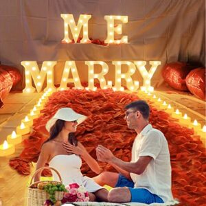 Gyunjux MARRY ME Sign LED Light Up Letter LED Candle Tealigth Red Rose Petal Valentine Gift Warm White LEDs Proposal Sign Will You Marry Me Sign Wedding Sign Engagement Sign Romantic Proposal Decoration Kit