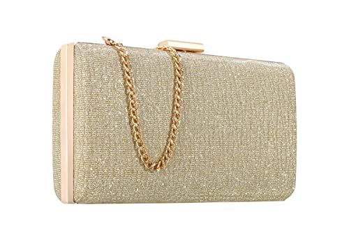 Rucavono Gold Clutch,Women's Evening Handbags Gold Evening Crossbody Shoulder Bag Gold Clutch Purses For Women Evening For Wedding Party Bridal Prom