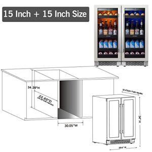 Ca'Lefort Beverage Refrigerator,15" Beverage Fridge and 15" Beverage Cooler Side-by-Side for Chilled Beer Soda or Wine, Built-In for Kitchen Office, Holds 200 Cans