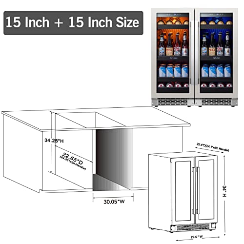 Ca'Lefort Beverage Refrigerator,15" Beverage Fridge and 15" Beverage Cooler Side-by-Side for Chilled Beer Soda or Wine, Built-In for Kitchen Office, Holds 200 Cans