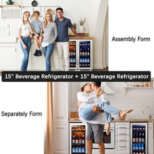 Ca'Lefort Beverage Refrigerator,15" Beverage Fridge and 15" Beverage Cooler Side-by-Side for Chilled Beer Soda or Wine, Built-In for Kitchen Office, Holds 200 Cans