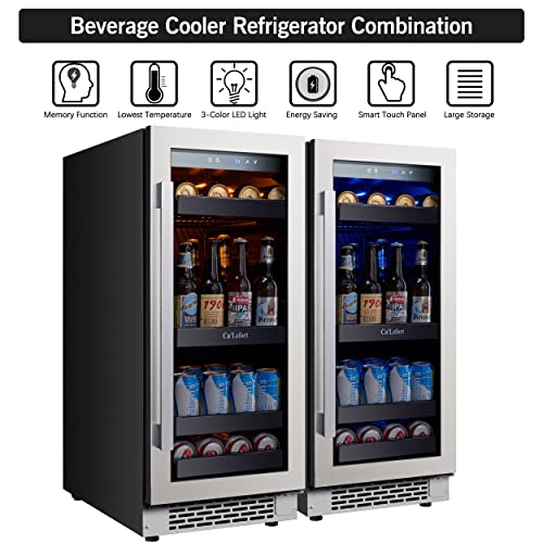 Ca'Lefort Beverage Refrigerator,15" Beverage Fridge and 15" Beverage Cooler Side-by-Side for Chilled Beer Soda or Wine, Built-In for Kitchen Office, Holds 200 Cans