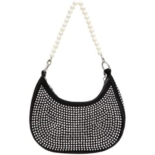 Pearl Purse for Women Sparkle Rhinestone Pearl Bag Evening Handbag Crossbody Bags Bling Shoulder Bags Tote Bag (Silver)