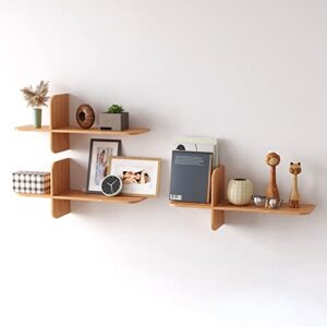 jdmtm floating shelves wood floating shelves set of 2 wood wall mounted shelves wide wooden wall shelves for living room bedroom kitchen bathroom farmhouse 3pieceset woodcolor